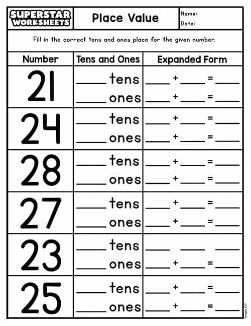 Place Value Worksheet For Grade 1