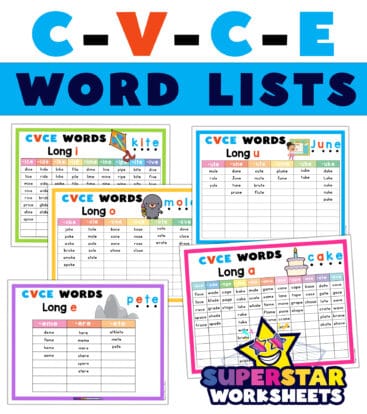 CVCE Words List - Superstar Worksheets
