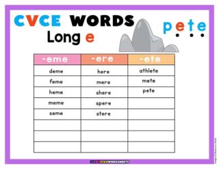 CVCE Words List - Superstar Worksheets