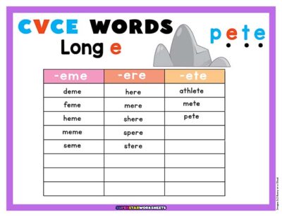 CVCE Words List - Superstar Worksheets