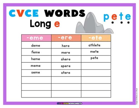CVCE Words List - Superstar Worksheets