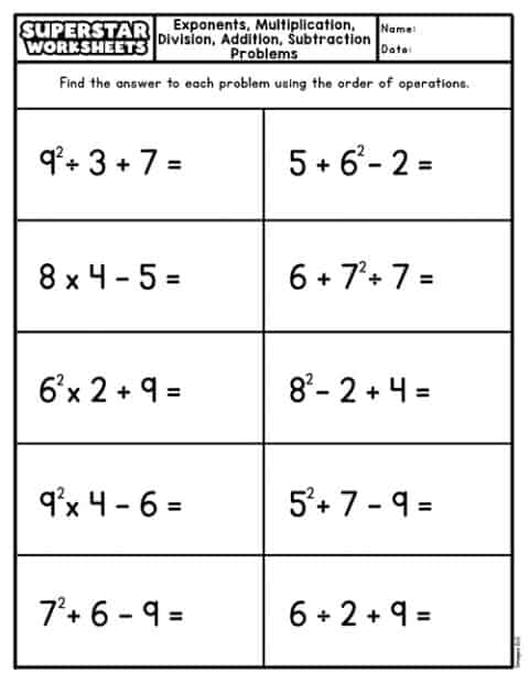 Order of Operations Worksheets - Superstar Worksheets