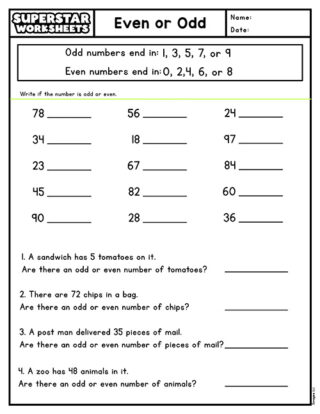 Odd and Even Number Worksheets - Superstar Worksheets