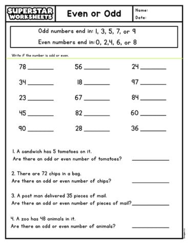 Odd and Even Number Worksheets - Superstar Worksheets