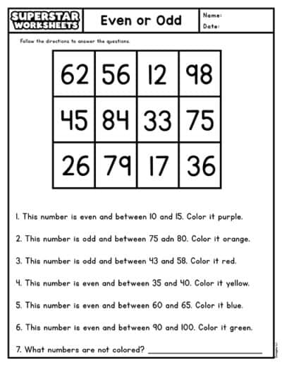 Odd and Even Number Worksheets - Superstar Worksheets