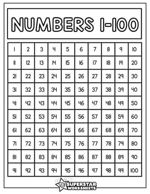 Number Charts - Superstar Worksheets