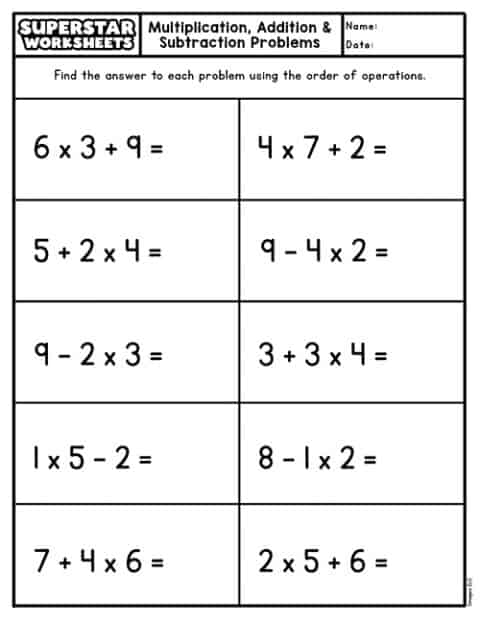 Order of Operations Worksheets - Superstar Worksheets