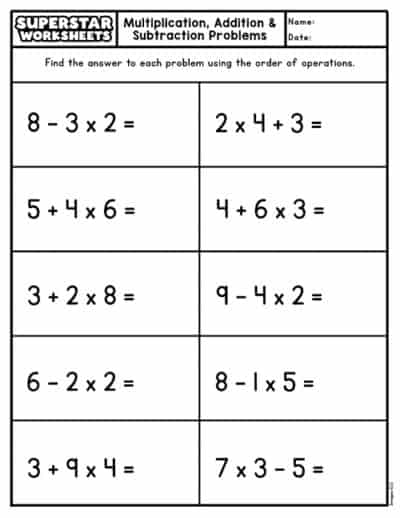 Order of Operations Worksheets - Superstar Worksheets
