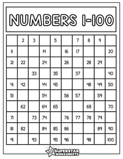 Number Charts - Superstar Worksheets