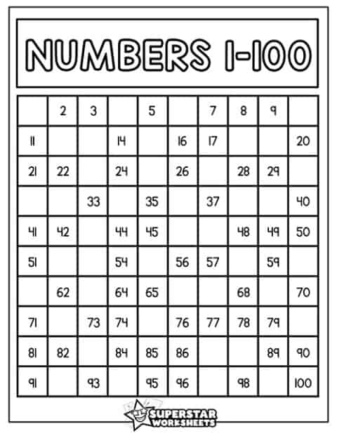 Number Charts - Superstar Worksheets