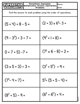 Order of Operations Worksheets - Superstar Worksheets