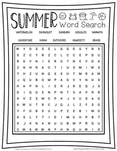 Summer Word Search - Superstar Worksheets