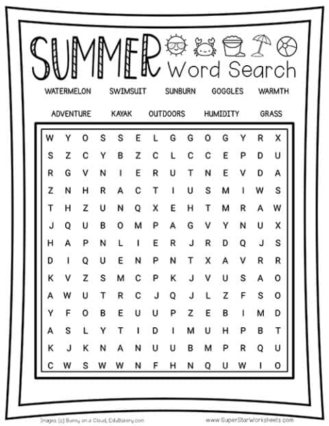 Summer Word Search - Superstar Worksheets