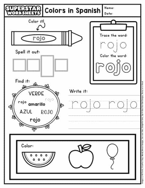 Spanish Color Worksheets - Superstar Worksheets