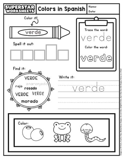 Spanish Color Worksheets - Superstar Worksheets