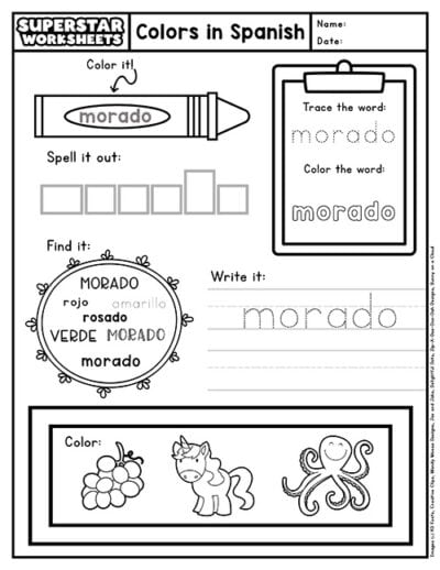 Spanish Color Worksheets - Superstar Worksheets
