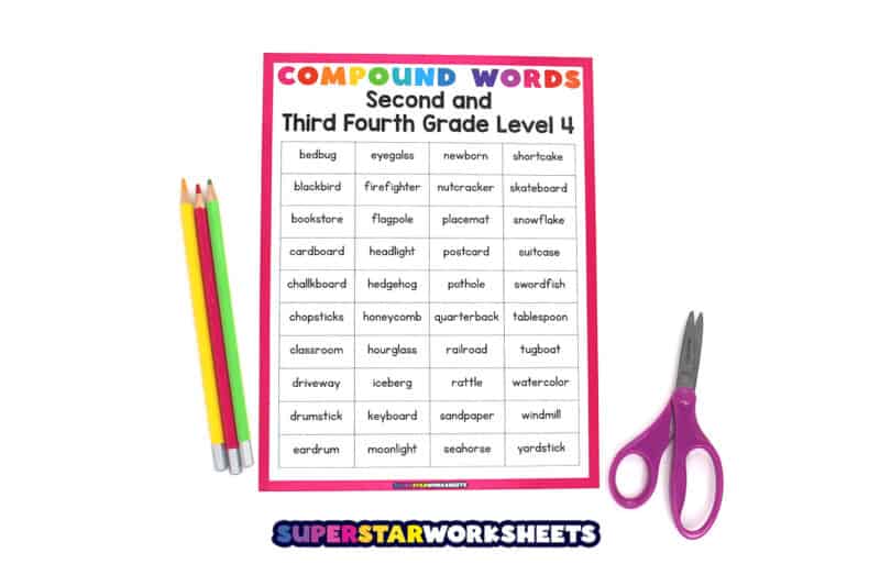 Compound Word Lists - Superstar Worksheets