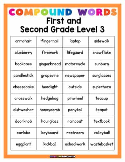 Compound Word Lists - Superstar Worksheets