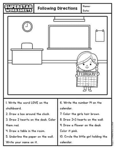 Following Directions Worksheets - Superstar Worksheets