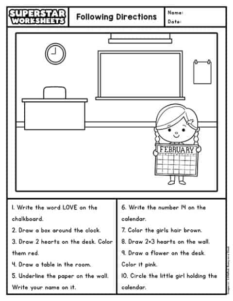 Following Directions Worksheets - Superstar Worksheets