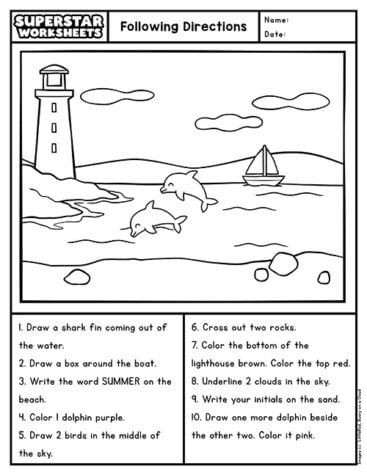 Following Directions Worksheets - Superstar Worksheets