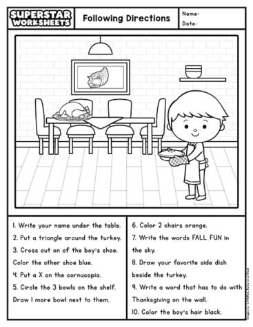 Following Directions Worksheets - Superstar Worksheets