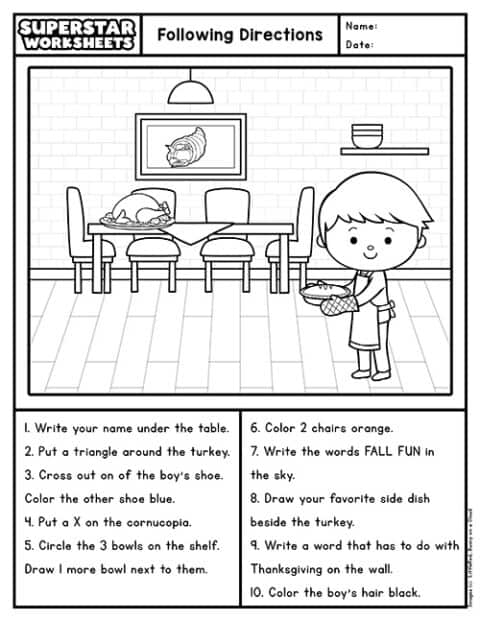 Following Directions Worksheets - Superstar Worksheets