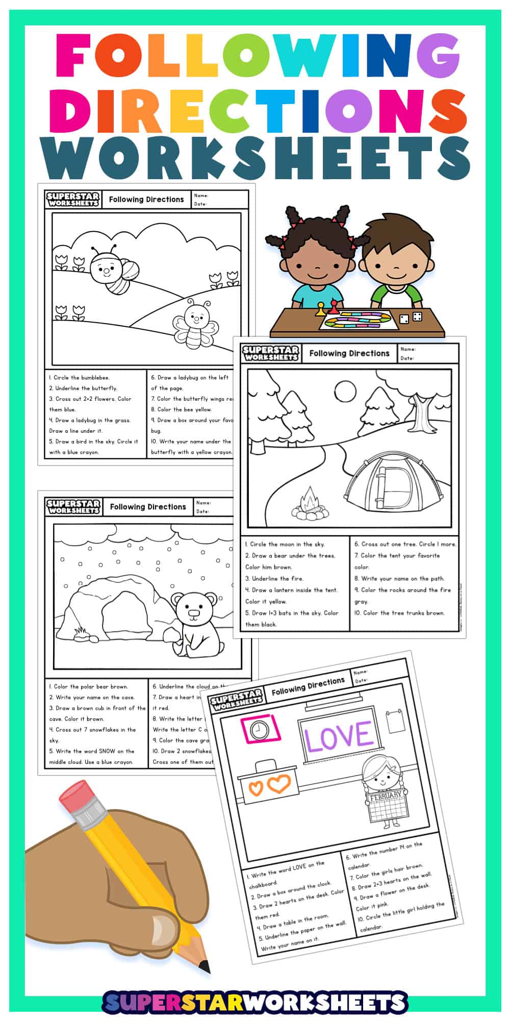 Following Directions Worksheets - Superstar Worksheets