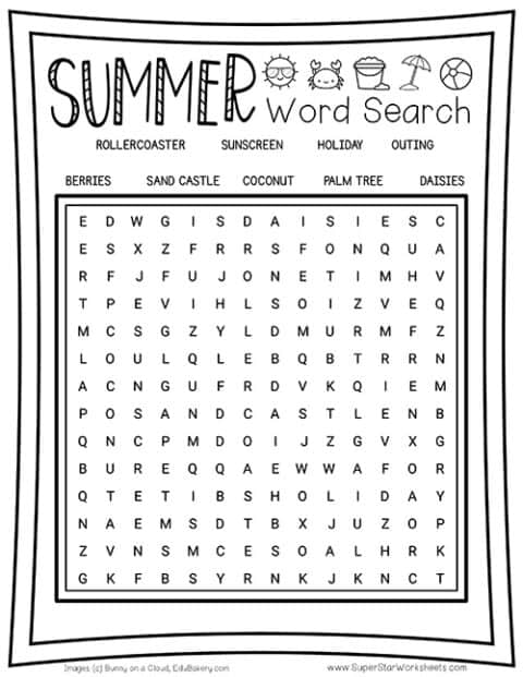 Summer Word Search - Superstar Worksheets