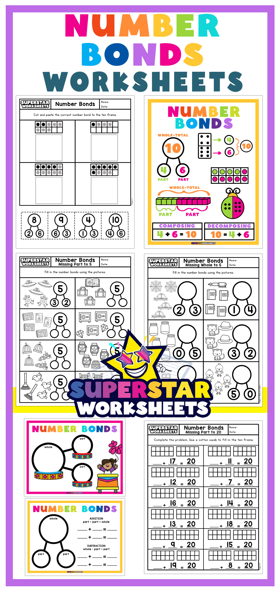 Number Bonds Worksheets - Superstar Worksheets