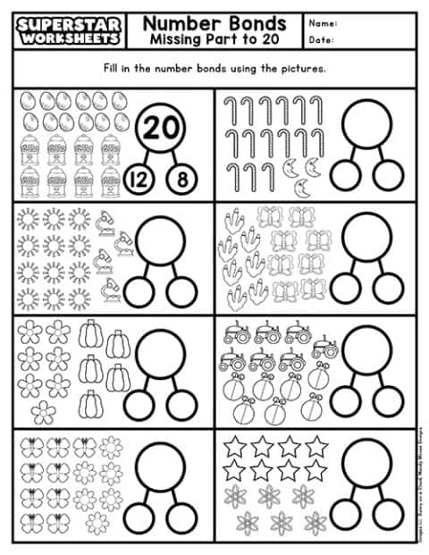 Number Bonds Worksheets - Superstar Worksheets