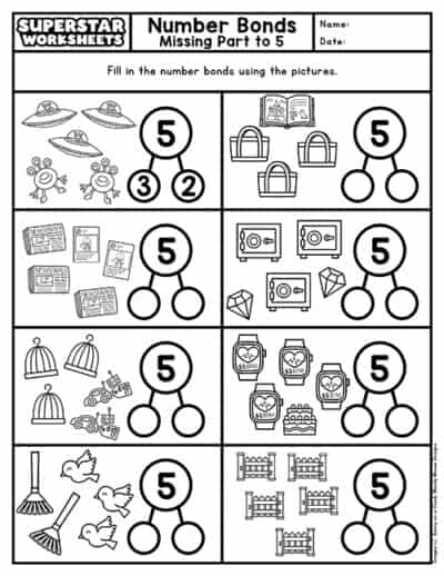 Number Bonds Worksheets - Superstar Worksheets