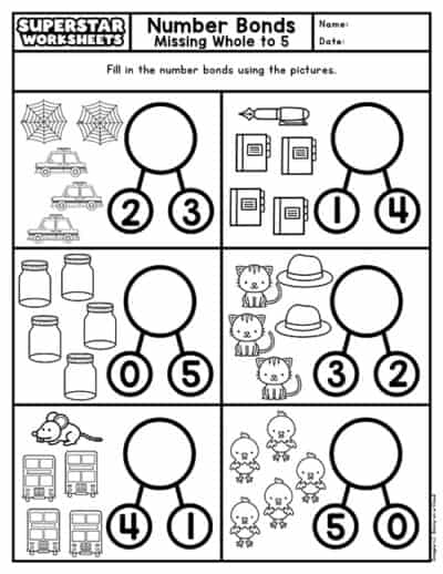 Number Bonds Worksheets - Superstar Worksheets
