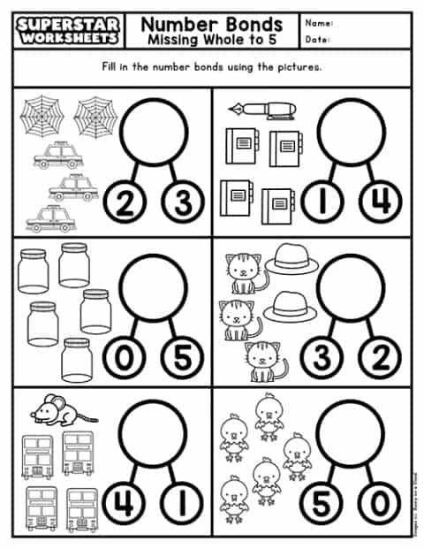 Number Bonds Worksheets - Superstar Worksheets