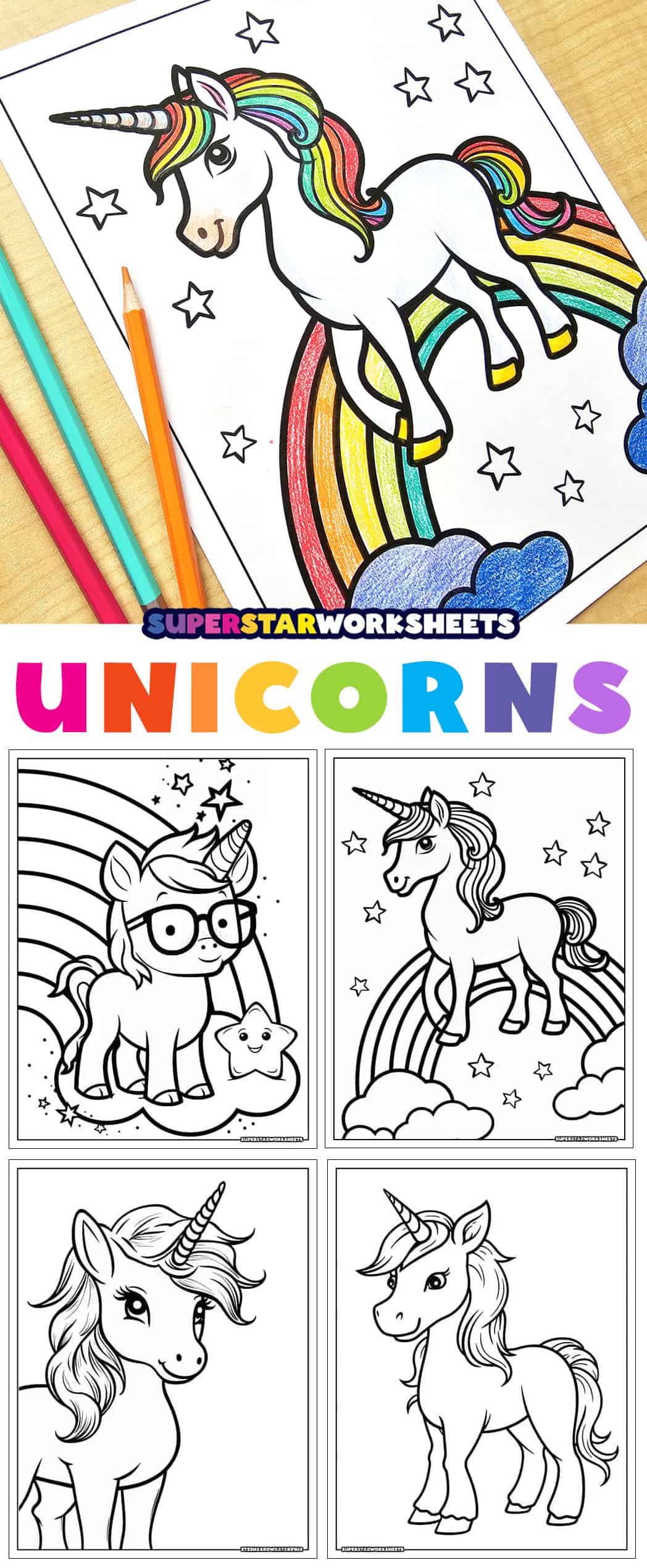 Unicorn Coloring Pages (Free Printables) - Superstar Worksheets