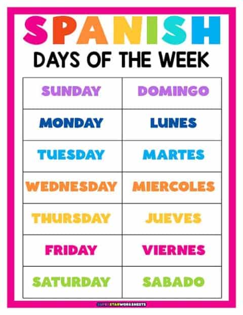 SPANISH Days of the Week Worksheets - Superstar Worksheets