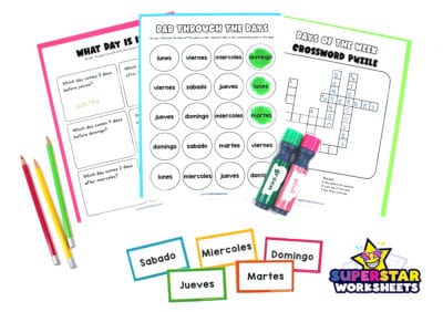 SPANISH Days of the Week Worksheets - Superstar Worksheets