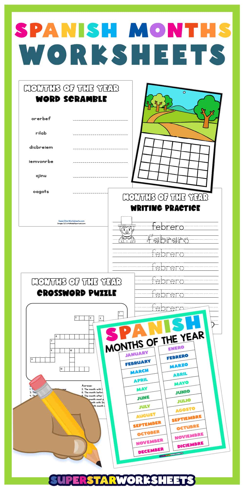 SPANISH Months of the Year Worksheets - Superstar Worksheets