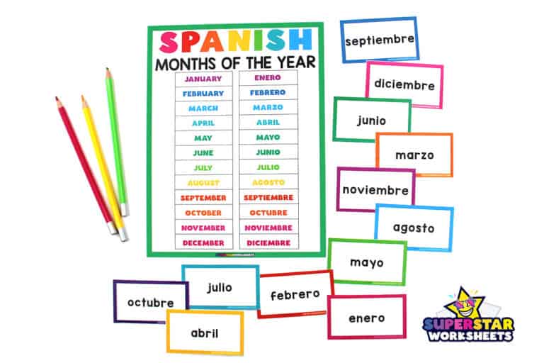 SPANISH Months of the Year Worksheets - Superstar Worksheets