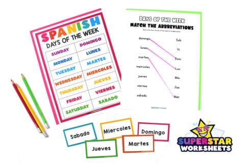 SPANISH Days of the Week Worksheets - Superstar Worksheets