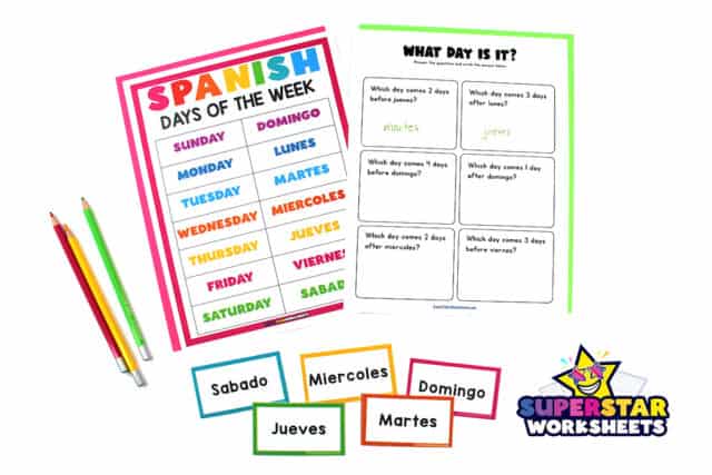 SPANISH Days of the Week Worksheets - Superstar Worksheets