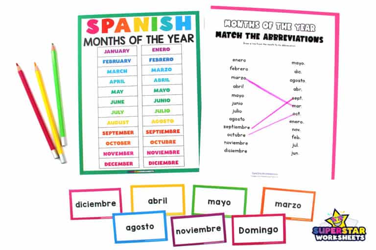 SPANISH Months of the Year Worksheets - Superstar Worksheets