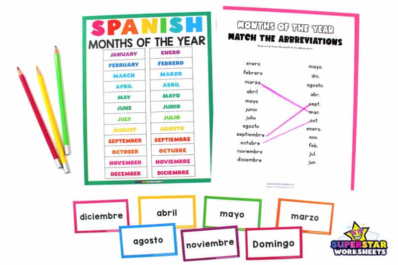 SPANISH Months of the Year Worksheets - Superstar Worksheets