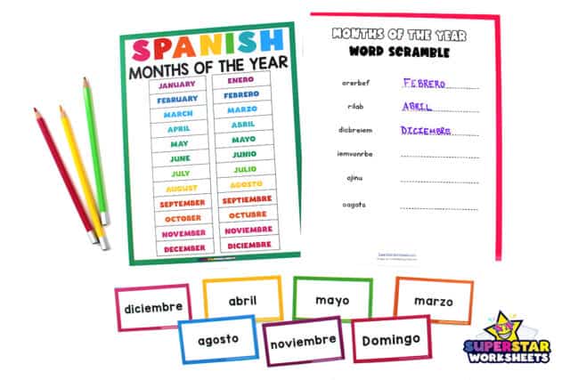 SPANISH Months of the Year Worksheets - Superstar Worksheets