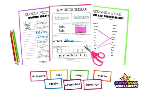 SPANISH Months of the Year Worksheets - Superstar Worksheets
