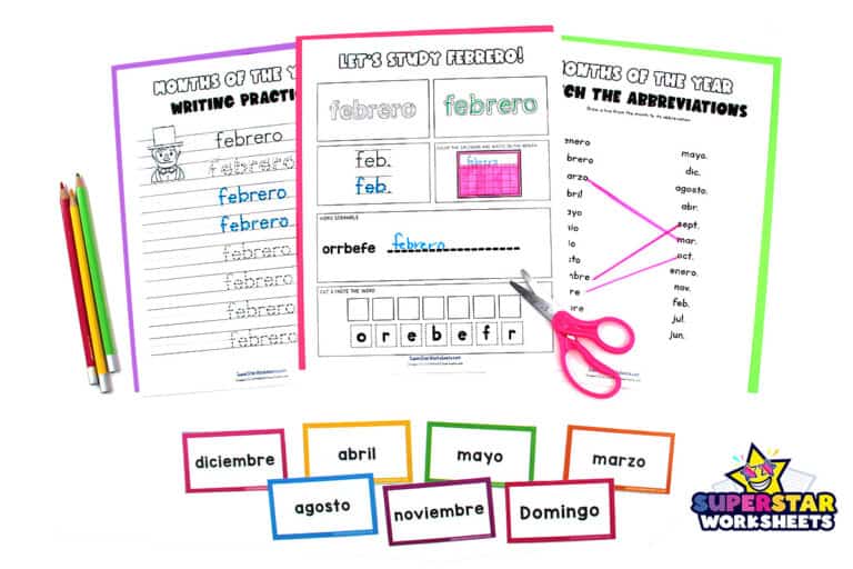 SPANISH Months of the Year Worksheets - Superstar Worksheets