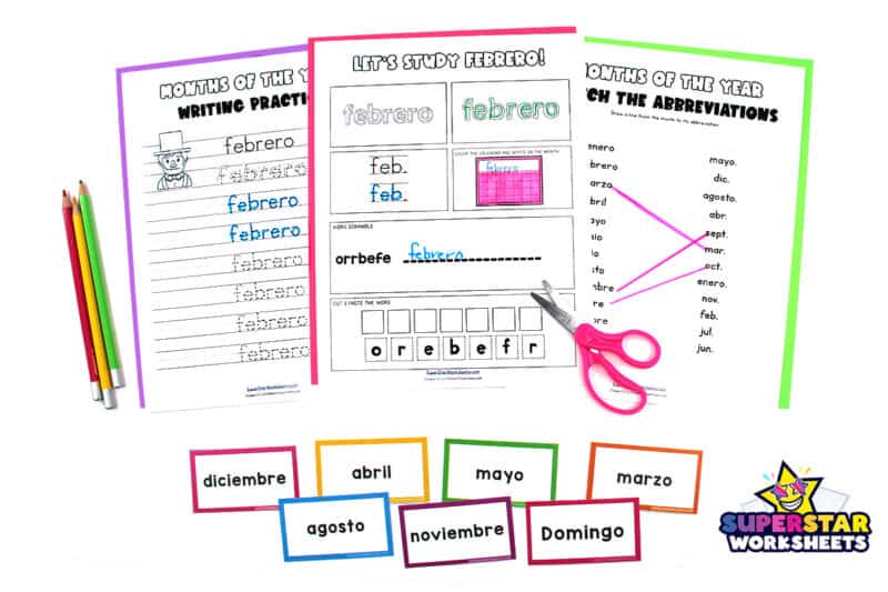 SPANISH Months of the Year Worksheets - Superstar Worksheets