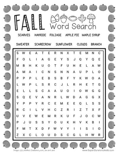 Fall Word Search - Superstar Worksheets