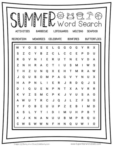 Summer Word Search - Superstar Worksheets