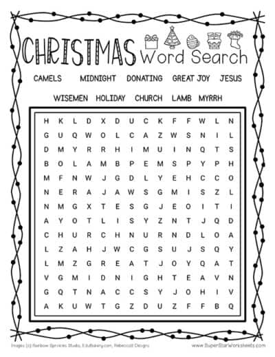 Christmas Word Search - Superstar Worksheets